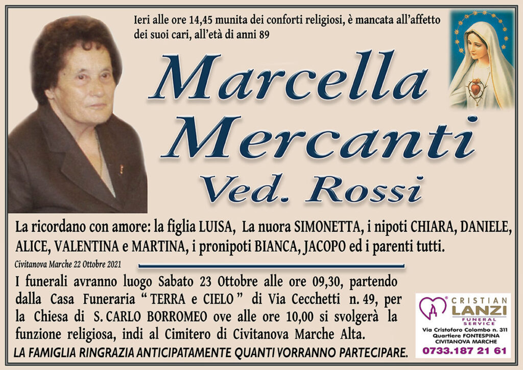 Marcella Mercanti vedova Rossi - Onoranze Funebri Lanzi | Civitanova Marche